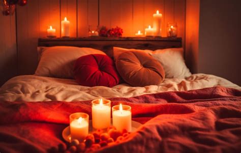 Premium AI Image A Bed With Candles And A Heart Shaped Pillow On The Bed