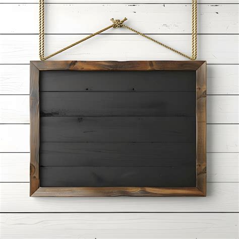 Premium Photo Blank Blackboard Hanging On Wooden Wall Mock Up 3D