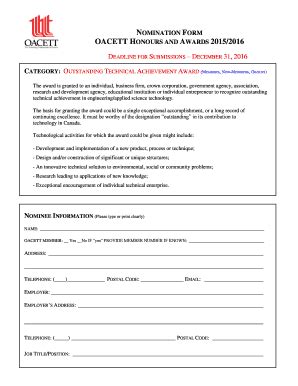 Fillable Online Oacett RECOGNIZING EXCELLENCE IN ENGINEERING AND