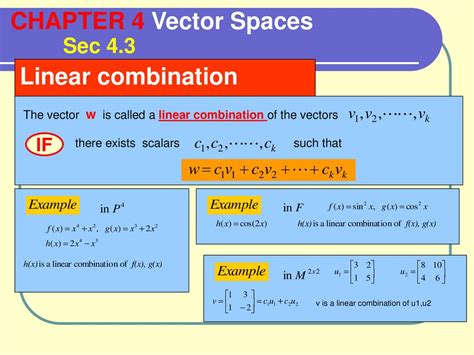 chapter 4 vector spaces linear combination sec 4 3 if ppt download