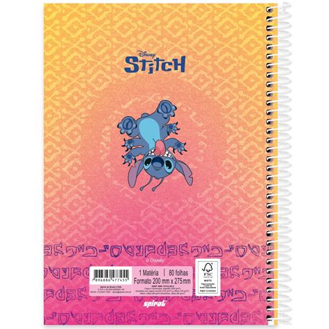 Caderno universitário capa dura 1x1 80 folhas Disney Stitch Spiral