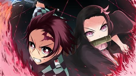 Demon Slayer Nezuko Kamado Tanjirou Kamado With Black Background And Red Lines 4k Hd Anime