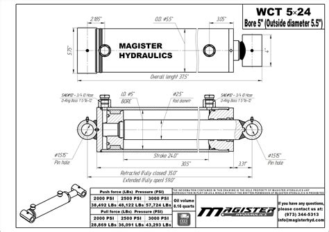 5 Bore X 24 Stroke Cross Tube Hydraulic Cylinder WCT 5x24 Cross