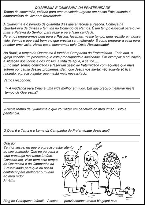 Pãozinho do Céu Quaresma e Campanha da Fraternidade Atividades Catequese