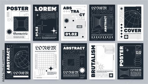 Trendy Brutalism Style Posters With Geometric Shapes And Abstract Forms