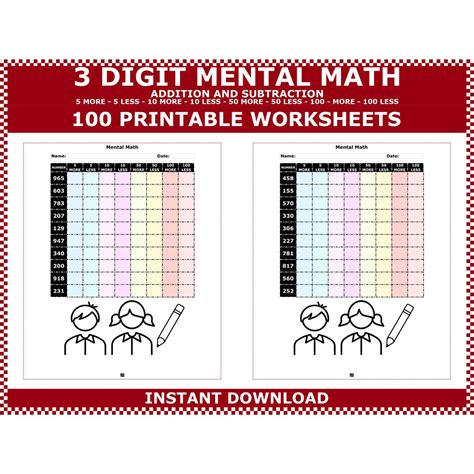 3 Digit Mental Math Worksheets For Homeschooling Mentally Adding And