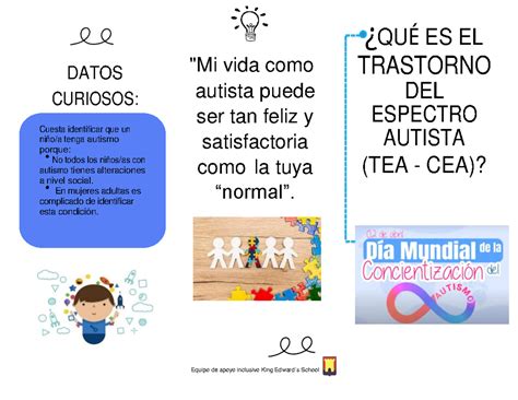 Tríptico TEA DATOS CURIOSOS Cuesta identificar que un niño a tenga