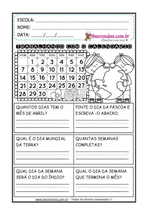 ALFABETIZAÇÃO MATEMÁTICA ATIVIDADES CALENDÁRIO 1º ANO 2º ANO