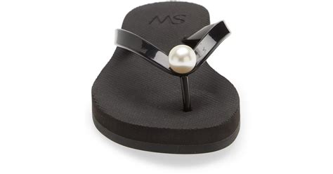 Stuart Weitzman Imitation Pearl Flip Flop In Black Lyst