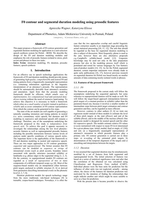 pdf f0 contour and segmental duration modeling using prosodic features