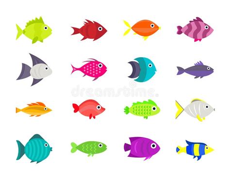 Iconos Lindos Del Ejemplo Del Vector De Los Pescados Fijados