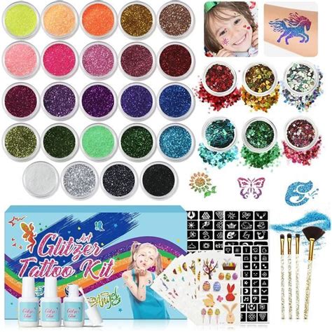 Kit Tatouage Paillettes Multicolores 30 Couleurs Pour Enfants Kit