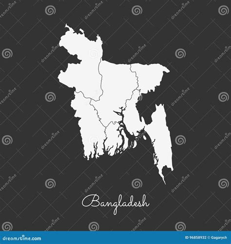 Bangladesh Region Map White Outline On Grey Stock Vector