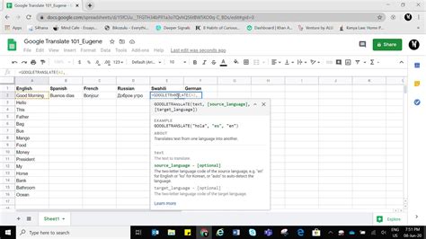 How To Use Google Translate Function On Google Sheets YouTube