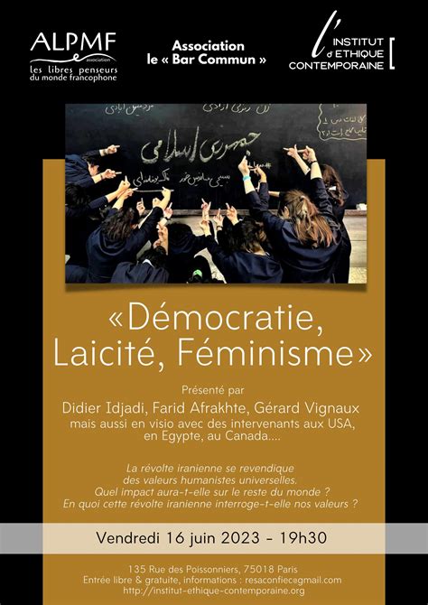 Démocratie Laïcité Féminisme 16 juin 2023 Libres penseurs athées