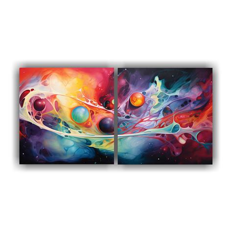 Conjunto 2 Telas En Bastidor Fusión Abstracta De Surrealismo Y Colores