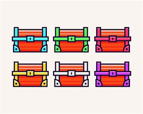 Premium Vector A Set Of Colorful Wooden Treasure Chest Icons