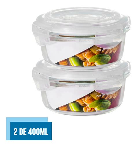 Conjunto 2 Potes 400ml Vidro Hermético Mantimentos Marmita Mercado Livre