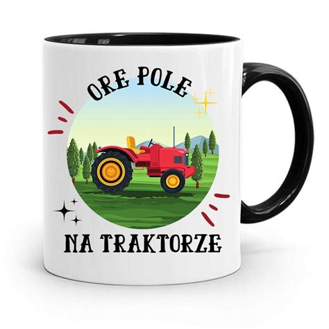 DLA ROLNIKA KUBEK CZARNY ORE POLE NA TRAKTORZE z Nadrukiem ze Zdjęciem