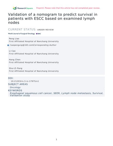 pdf validation of a nomogram to predict survival in patients with escc based on examined lymph