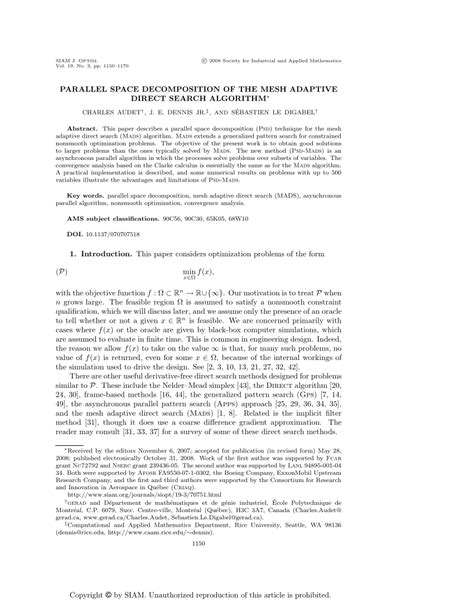 pdf parallel space decomposition of the mesh adaptive direct search algorithm