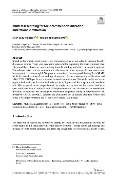 multi task learning for toxic comment classification and rationale extraction request pdf