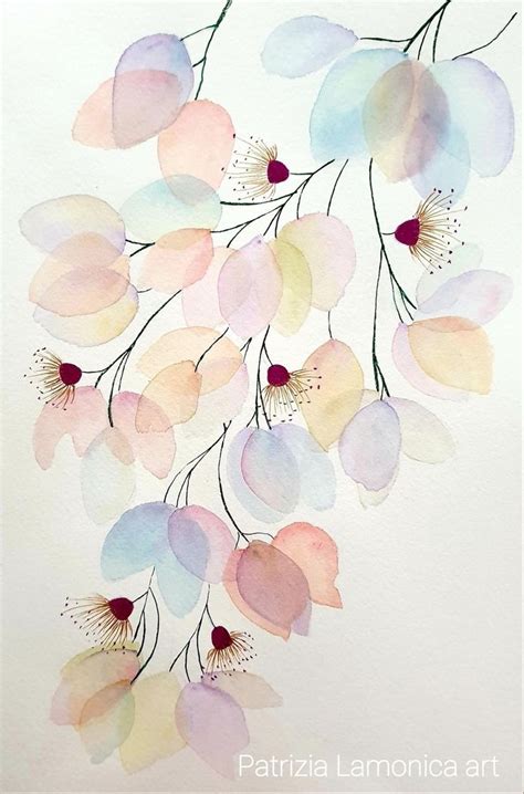 Watercolor Painting Of Pink And Blue Flowers On White Paper By Patriza