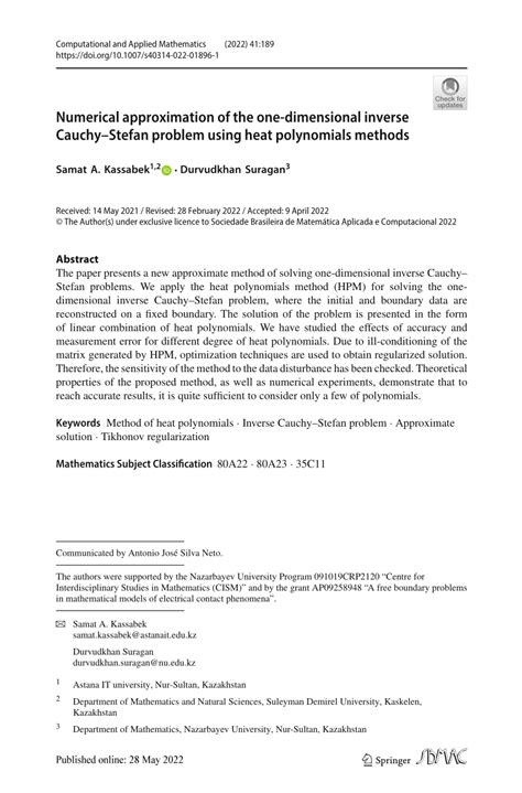 pdf numerical approximation of the one dimensional inverse cauchy stefan problem using heat