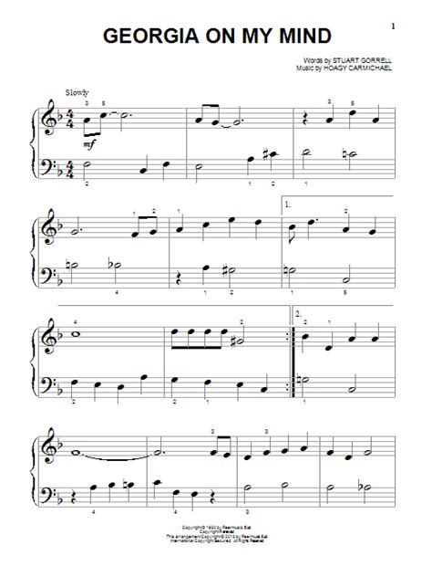 Georgia On My Mind By Ray Charles Sheet Music For Beginning Piano Solo