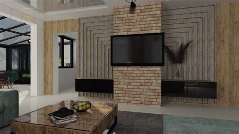 Salon z lamelami drewnianymi Aranżacja wnętrz