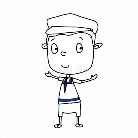 Niño Pequeño En El Traje Del Marinero Que Se Coloca En Un Barco De