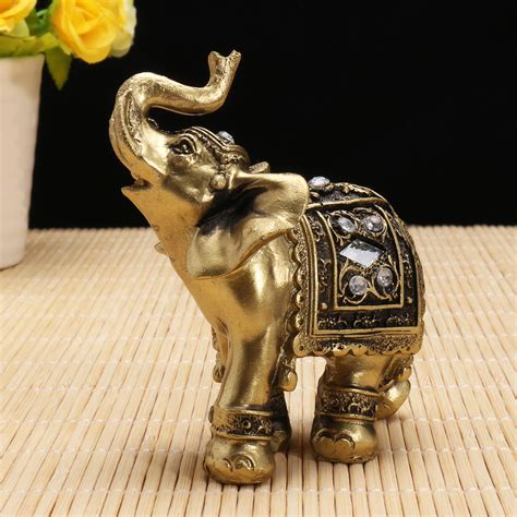 Resin Feng Shui Elephant Trunk Statue Lucky Wealth Figurine Home