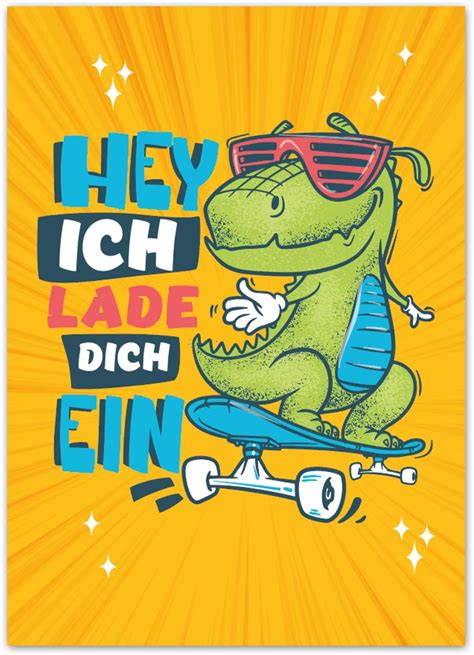 Pandawal 12x Einladungskarten Kindergeburtstag Dino Junge und Mädchen