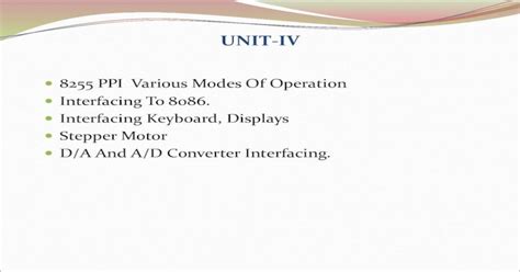 pdf unit iv · interfacing keyboard displays stepper motor d a and a d converter interfacing