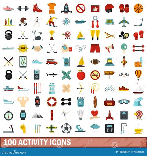 100 Iconos Fijados Estilo Plano De La Actividad Stock de ilustración