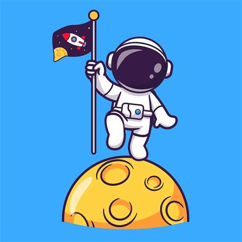 Bonito Astronauta Segurando A Bandeira Do Foguete Na Ilustra O Do