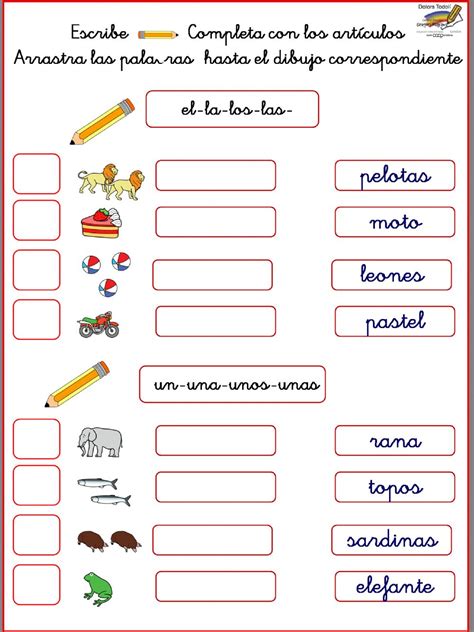 Ficha interactiva de Los artículos para 1º Primaria Puedes hacer los