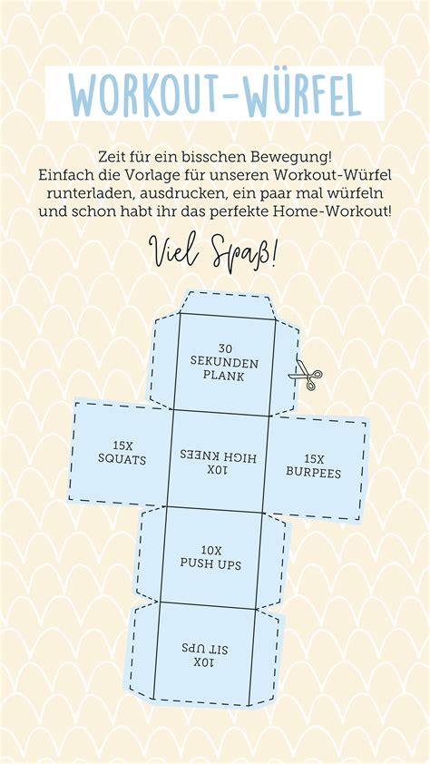 Vorlage zum ausdrucken Workout Würfel für Erwachsene mit vielen