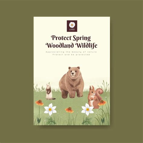 Plantilla de póster con concepto de vida silvestre de bosque de