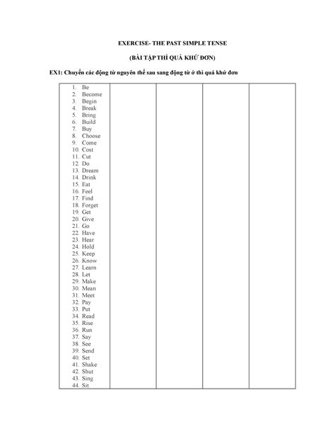 Exercise Past No Exercise The Past Simple Tense B I T P Th