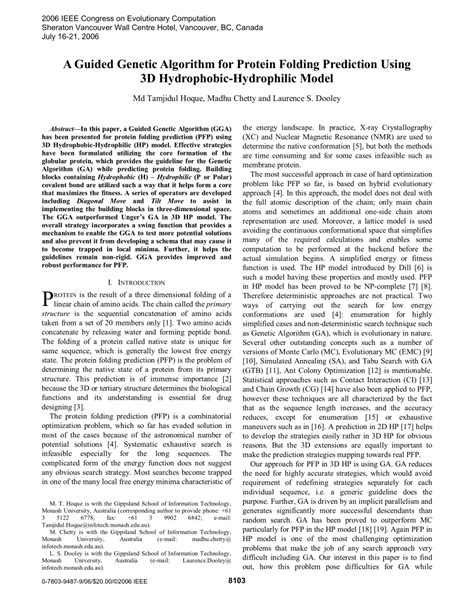 pdf a guided genetic algorithm for protein folding prediction using 3d hydrophobic hydrophilic