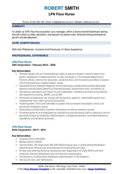 Lpn Floor Nurse Resume Samples Qwikresume