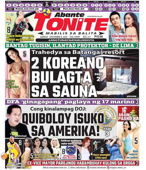 Tonite Front Page Balita Ngayong Disyembre Abante Tonite