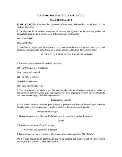 Hoja 1 Mercantil Resumeb Y Cuestionario DERECHO PROCESAL CIVIL Y