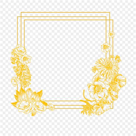 Frontera Cuadrada De La Boda De La Flor De La Línea De Oro PNG