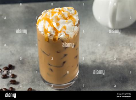 Cold Refreshing Caramel Iced Latte With Whipped Cream Stock Photo Alamy