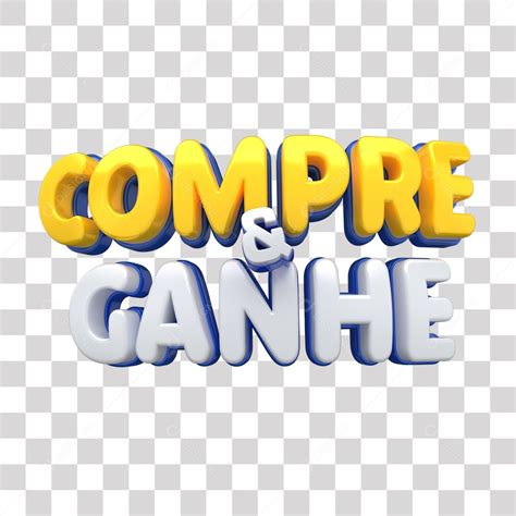 Compre Ganhe Texto 3D Amarelo Branco e Azul para Composição PNG