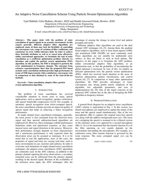 pdf an adaptive noise cancellation scheme using particle swarm optimization algorithm