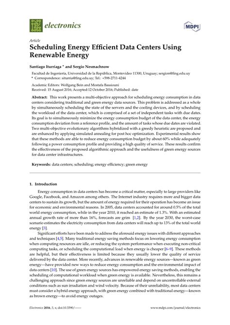 pdf scheduling energy efficient data centers using renewable energy