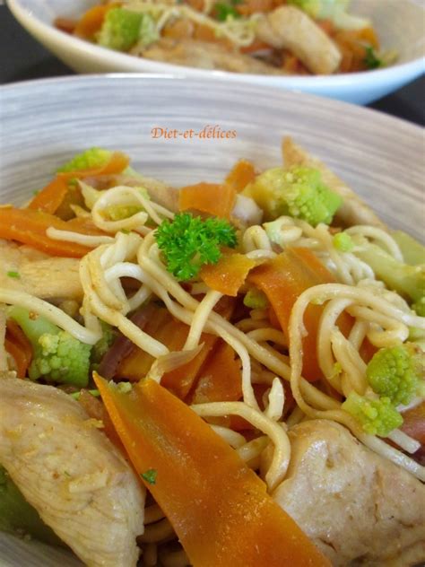Recette wok de nouilles chinoises au poulet et légumes
